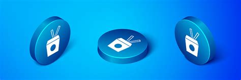 종이 상자와 파란색 배경에 고립 된 젓가락 아이콘에 동포 측정 아시아 국수 길거리 패스트푸드 한국어 일본어 중국 음식 파란색 원 버튼입니다 벡터 0명에 대한 스톡 벡터 아트