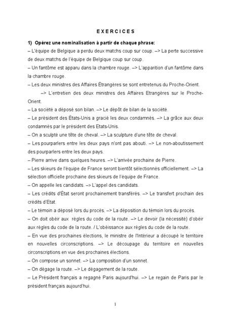 Exercices Nominalisation Pdf