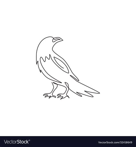 One Continuous Line Drawing Black Raven Royalty Free Vector