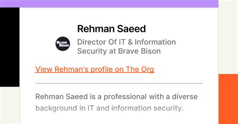 Rehman Saeed Director Of It And Information Security At Brave Bison