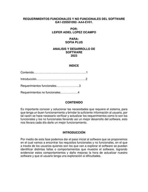 Requerimientos Funcionales Y No Funcionales Del Software Leifer Udocz