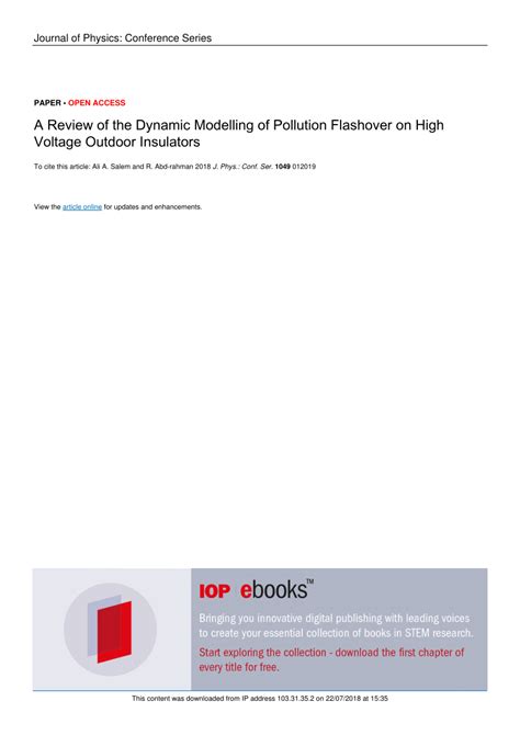 pdf a review of the dynamic modelling of pollution flashover on high