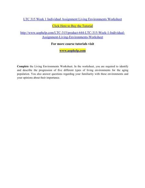 ltc 315 week 1 individual assignment living environments worksheet uophelp