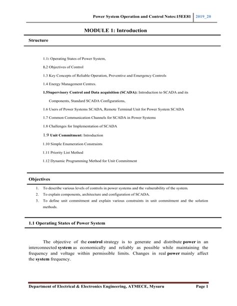 power system operation and control scada unit commitment