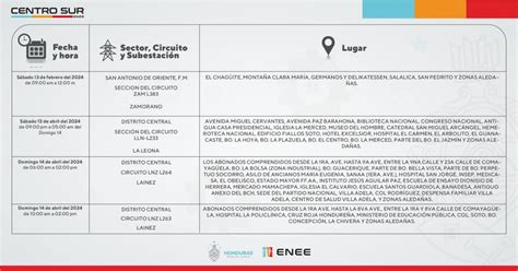 Cortes de energía eléctrica para el sábado 13 y domingo 14 de abril anuncia la ENEE