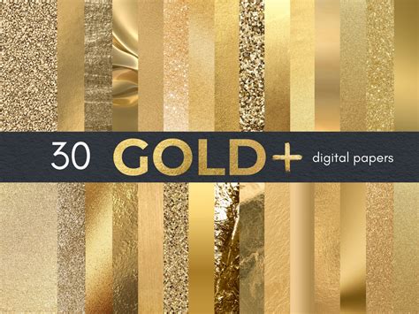 30 Gold Digital Papers Gold Glitter Textures Gold Foil Scrapbook P