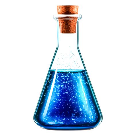 Blue Laboratory Flask With Cork Stopper Filled With Bubbling Liquid PNG