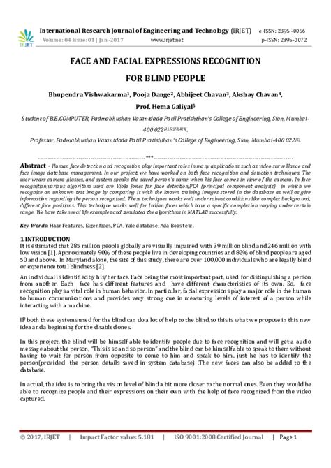 Pdf Face And Facial Expressions Recognition For Blind People