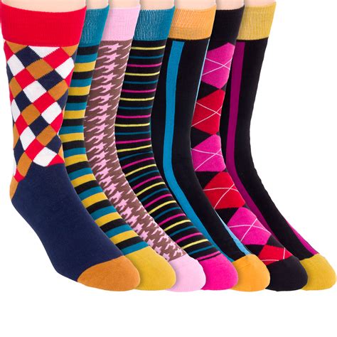 Jyinstyle Mens Cotton Colorful Patterned Fashion Crew Dress Socks 7 Pack