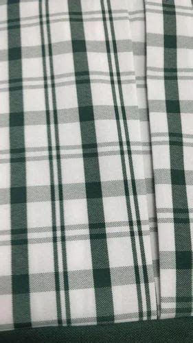 Cotton Polyester Check Uniform Fabric White And Green At 90 Meter In