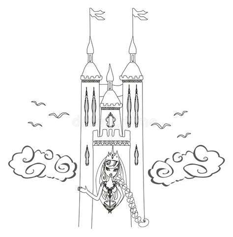 Princesa No Príncipe De Espera Da Torre Ilustração do Vetor