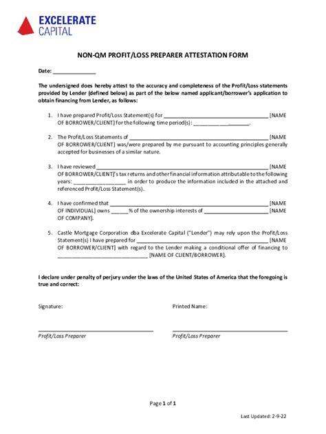 Fillable Online Non Qm Profitloss Preparer Attestation Form Fax Email