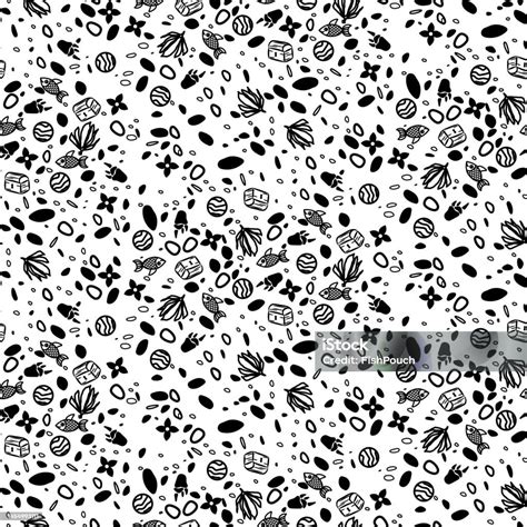 小石と宝の貝殻イラストシームレスなパターン白黒の背景テクスチャー いたずら書きのベクターアート素材や画像を多数ご用意 いたずら書き