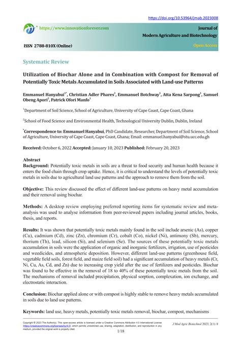 Pdf Systematic Review Utilization Of Biochar Alone And In Combination With Compost For Removal