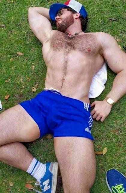 Shirtless Male Muscular Jock Hairy Chest Thick Thighs Beard Hunk Photo