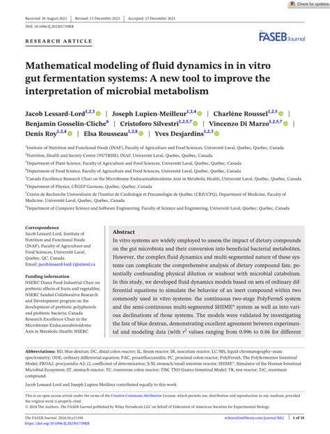 Pdf Mathematical Modeling Of Fluid Dynamics In In Vitro Gut Fermentation Systems A New Tool