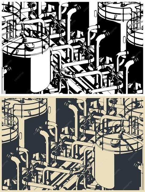 premium vector tanks in chemical production blueprint