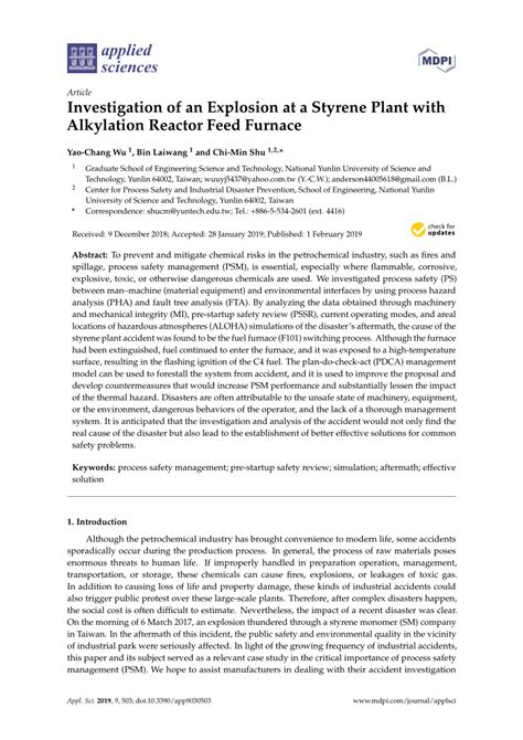 Pdf Investigation Of An Explosion At A Styrene Plant With Alkylation