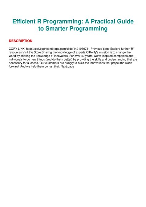 Ppt Downloadpdf Efficient R Programming A Practical Guide To