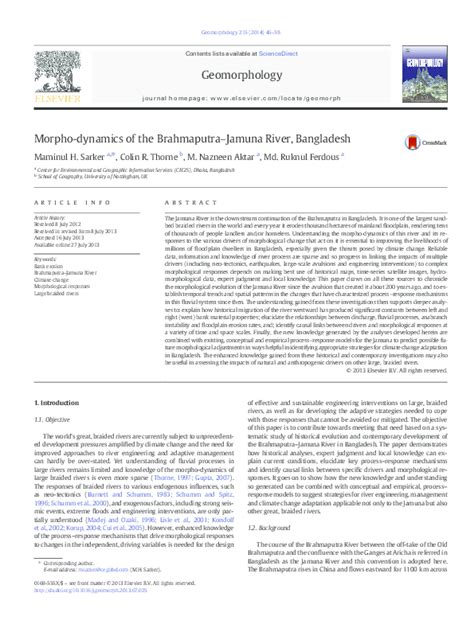 Pdf Morpho Dynamics Of The Brahmaputra Jamuna River Bangladesh
