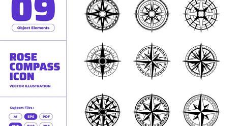 Compass Rose And Navigation Icon Objects Ft Compass And Greyscale Envato