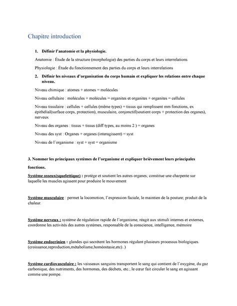 étude intra bio Résumé Anatomie et physiologie Chapitre introduction Définir lanatomie et