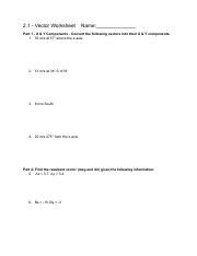 Vector Worksheet Pdf Vector Worksheet Name Part X Y Components Convert