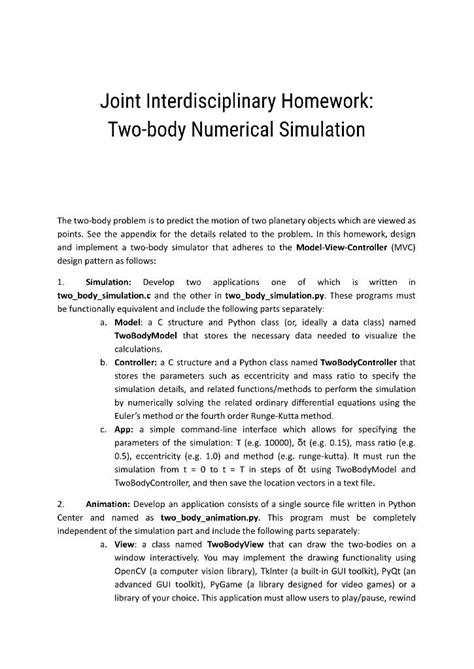 Joint Interdisciplinary Homework Two Body Numerical