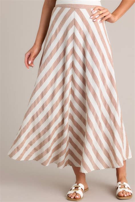 Flowing Brown And White Striped Maxi Skirt All Skirts Red Dress