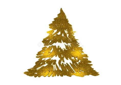 Hand Drawn Golden Glitter Oil Brush Stroke Christmas Tree With Star