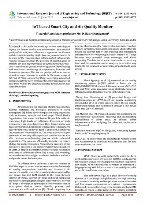 Irjet Iot Based Smart City And Air Quality Monitor Pdf
