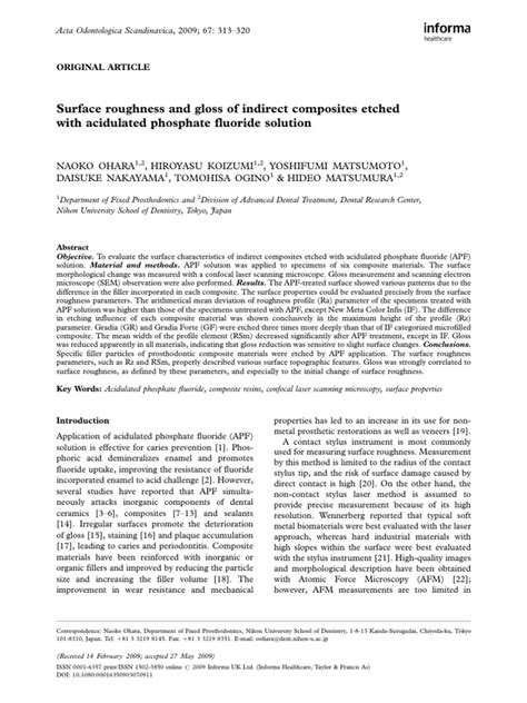 Surface Roughness And Gloss Of Indirect Composites Etched With Acidulated Phosphate Fluoride