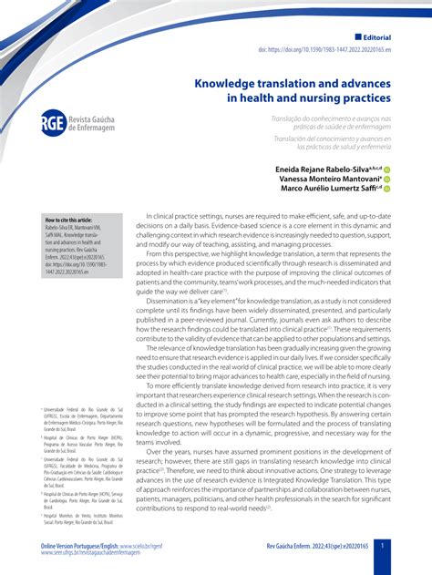 PDF Knowledge Translation And Advances In Health And Nursing Practices