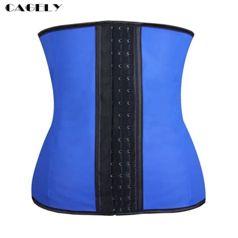 Blue Latex Corset Waist Trainer Cincher Workout Body Shaper Hookandeyes