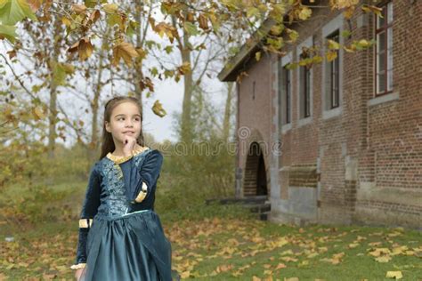 Medieval Girl A Girl In A Medieval Dress On The Background Of An Old