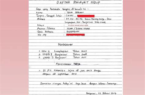 Detail Contoh Tulis Tangan Daftar Riwayat Hidup Koleksi Nomer