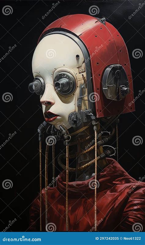Dystopian Surrealist Robot Portrait Generative Ai Stock Illustration