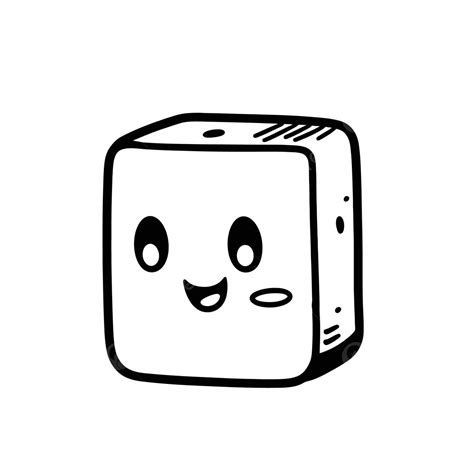 Kawaii Cube Has A Smiley Face Outline Sketch Drawing Vector Kawaii