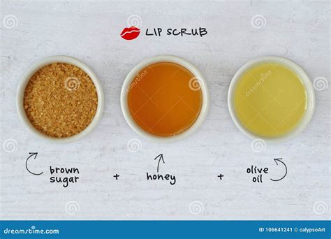 Homemade Lip Scrub Made Out Of Brown Sugar Honey And Olive Oil Stock