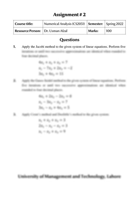 SOLUTION: Numerical analysis questions of linear system - Studypool