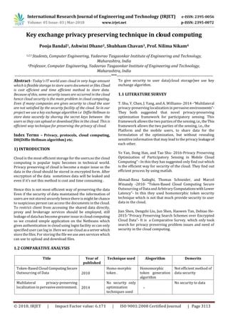IRJET Key Exchange Privacy Preserving Technique In Cloud Computing PDF