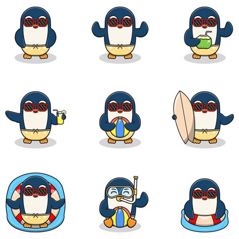 Summer Cute Penguin Vector Illustration Flat Penguin Summer Cartoon