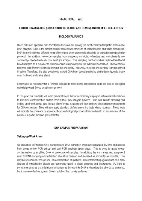 Dna Profiling Prac 2 Pre Reading Practical Two Exhibit Examination
