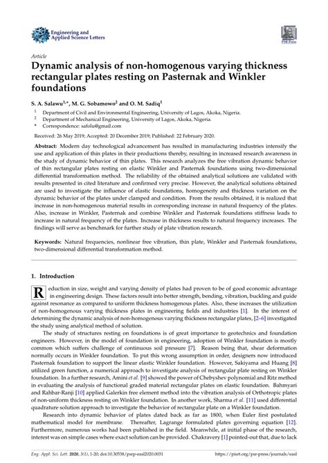 Pdf Dynamic Analysis Of Non Homogenous Varying Thickness Rectangular Plates Resting On