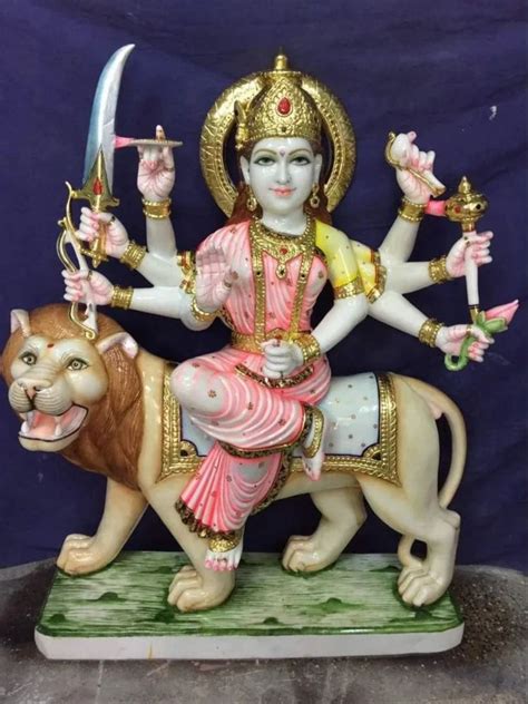 Rajendra Arts Painted White Marble Maa Durga Ji Statue For Worship