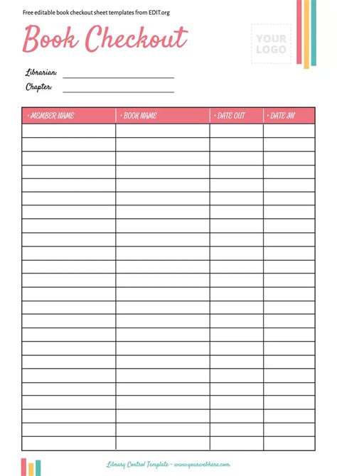 Library Check Out Sheet Template