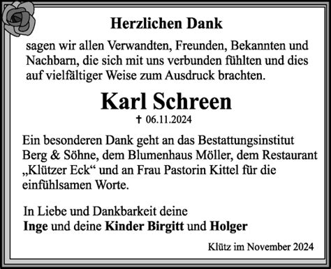 Traueranzeigen Von Karl Schreen Trauer Anzeigen De