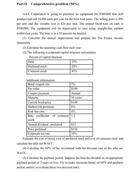 Solved Part Ii Comprehensive Problem 50 Aaa Corporation