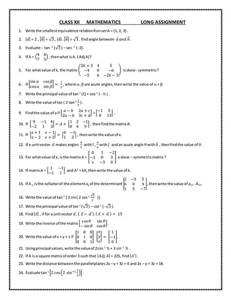 class xii mathematics long assignment pdf