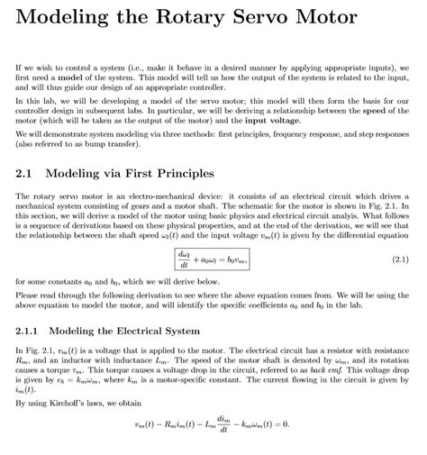 Modeling The Rotary Servo Motor If We Wish To Control Chegg